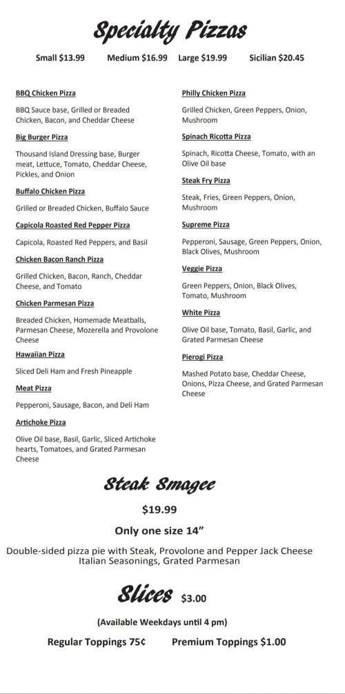 Leone's Pizza menu in Oakmont, Pennsylvania, USA