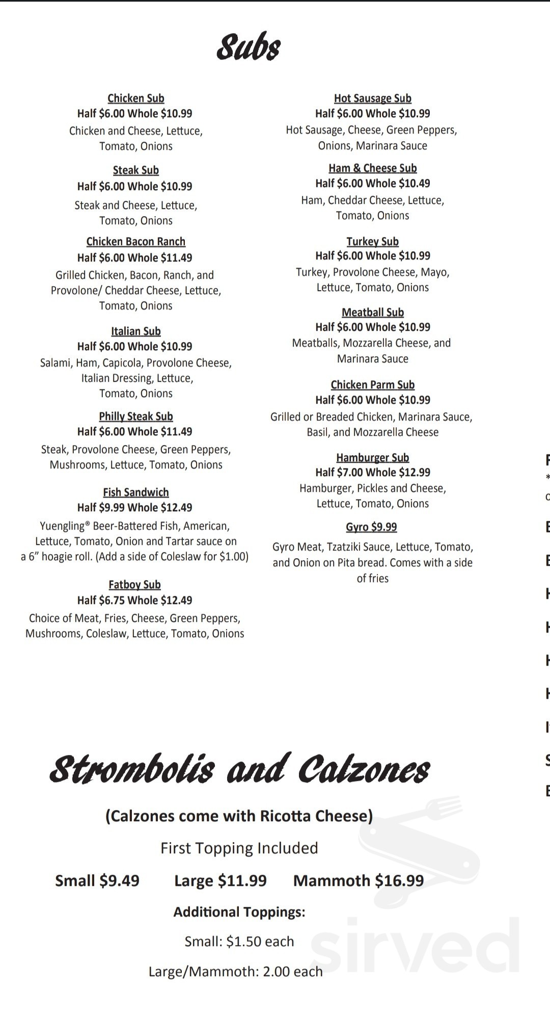 Leone's Pizza menu in Oakmont, Pennsylvania, USA