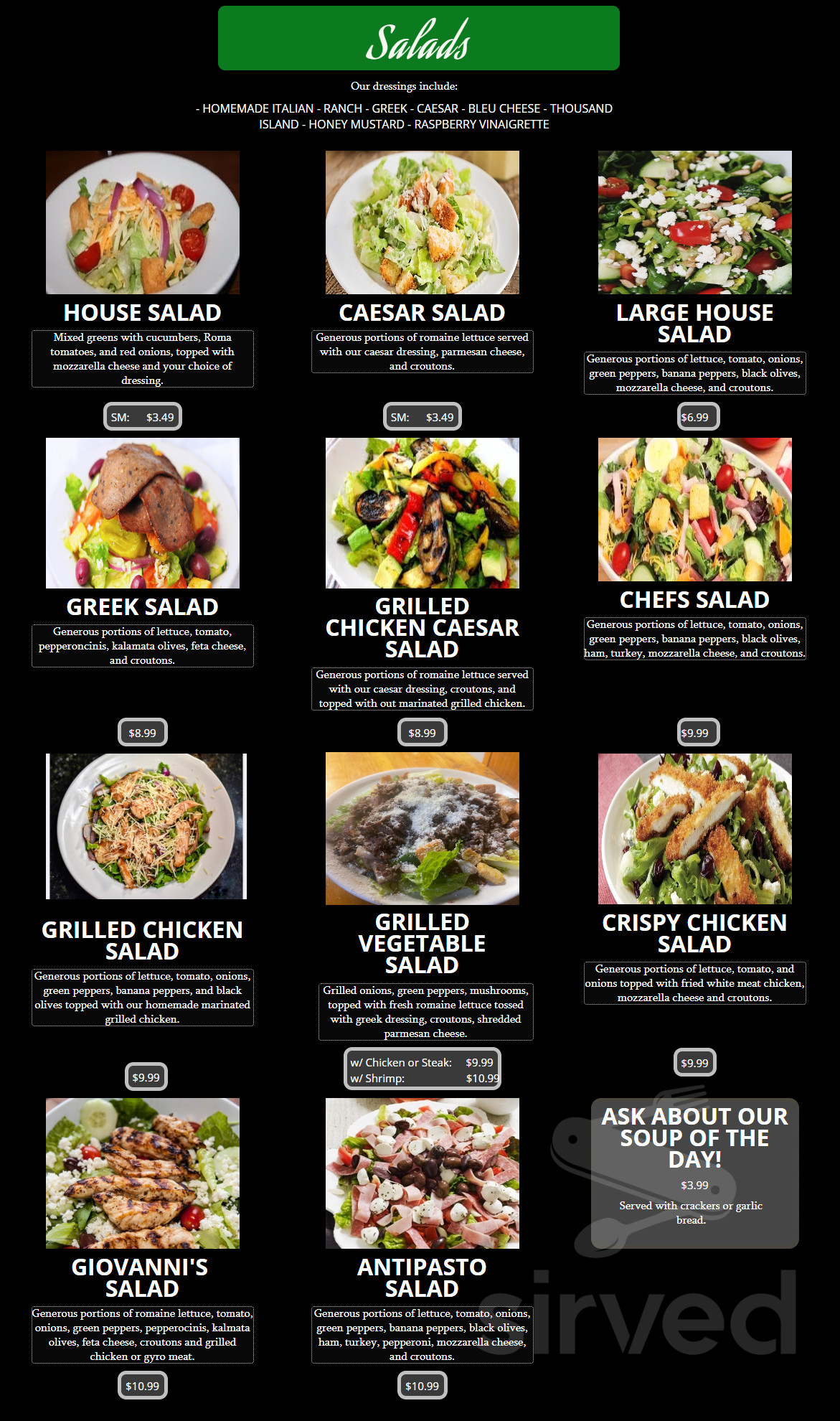 Menu - Johnson City TN's Giovanni's Family Restaurant | Sirved