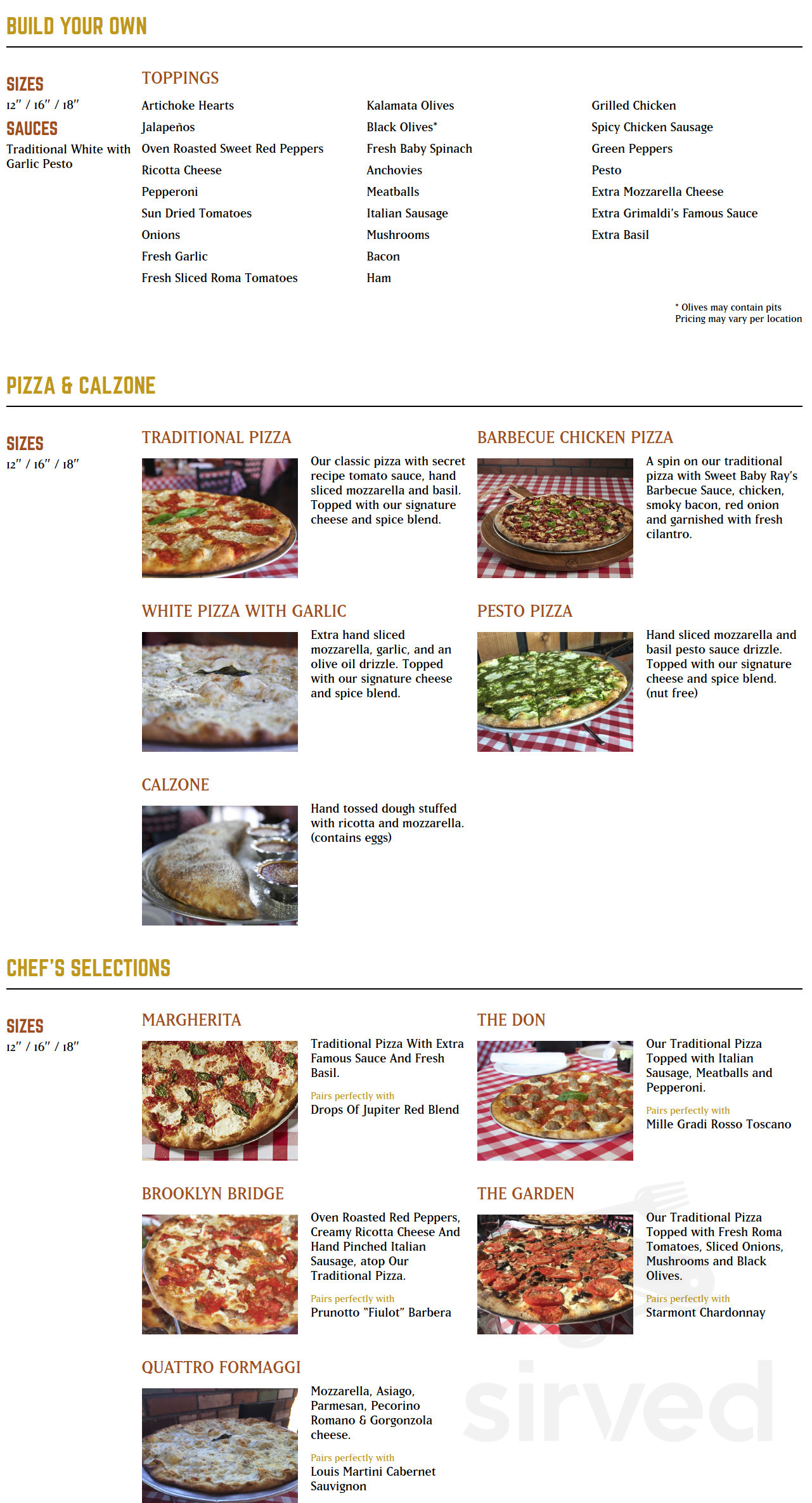 Grimaldi s Pizzeria Menu In Las Vegas Nevada USA Grimaldi s Pizzeria Menu In Las Vegas Nevada USA