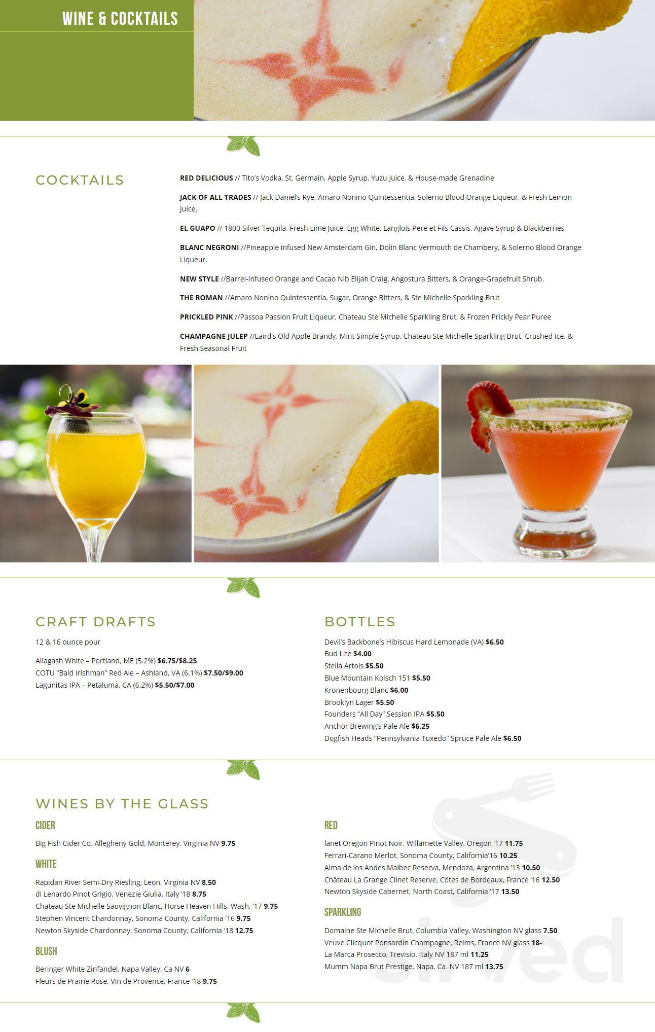 Julep's New Southern Cuisine menu in Richmond, Virginia, USA