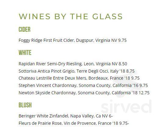 Julep's New Southern Cuisine menu in Richmond, Virginia, USA