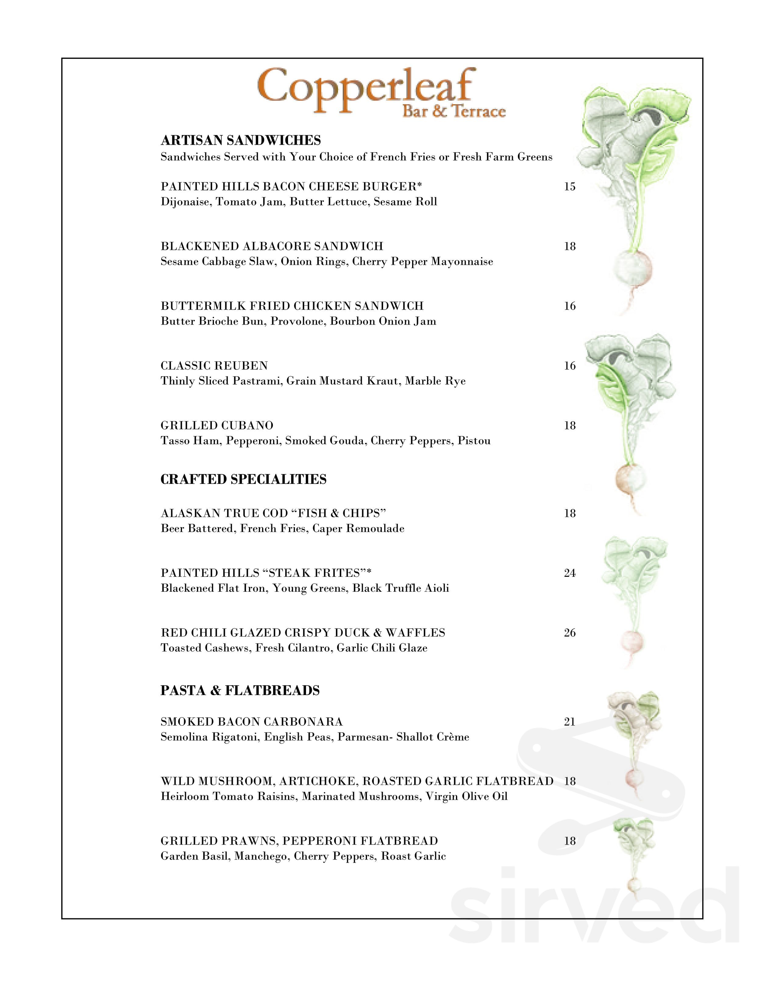 Copperleaf Restaurant & Bar menu in SeaTac, Washington, USA