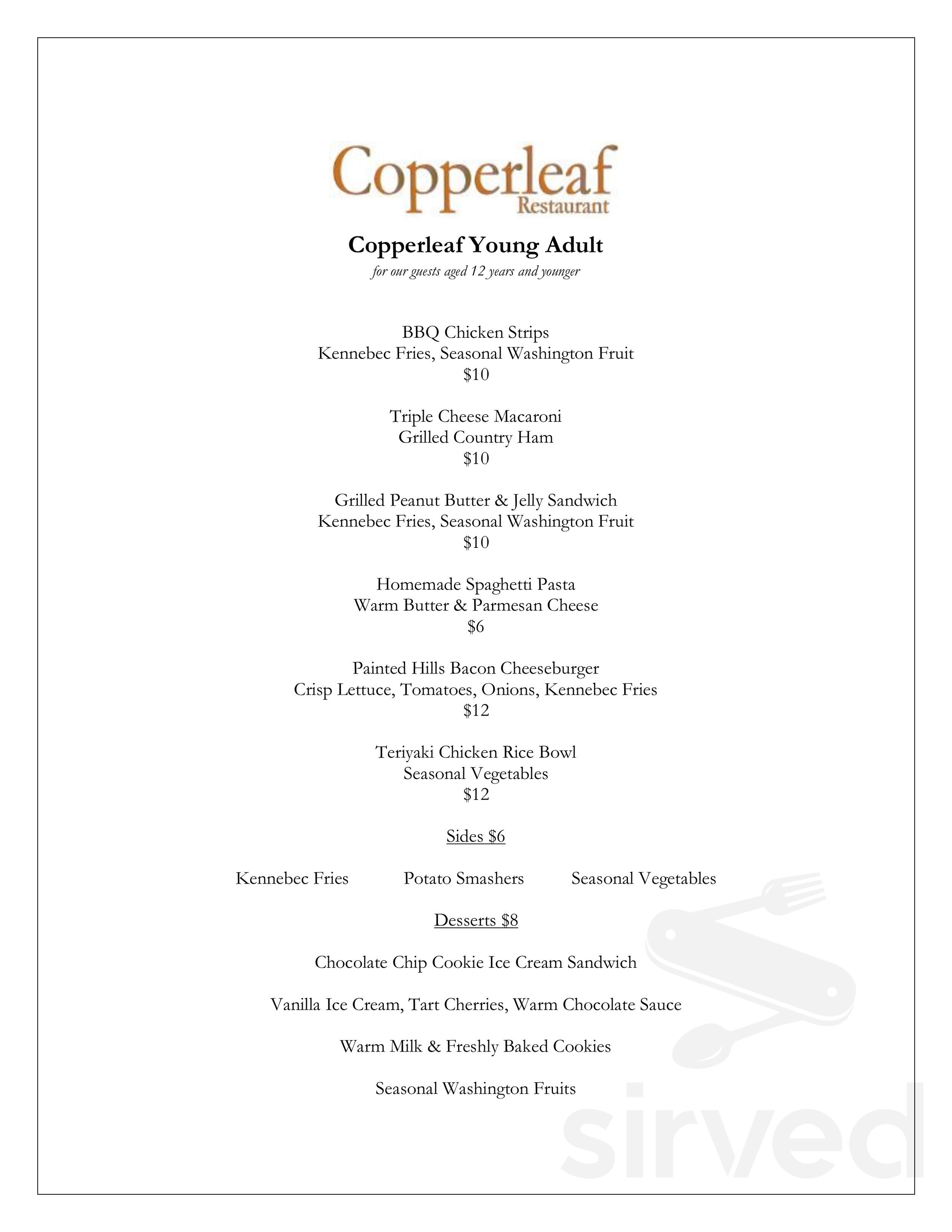Copperleaf Restaurant & Bar menu in SeaTac, Washington, USA