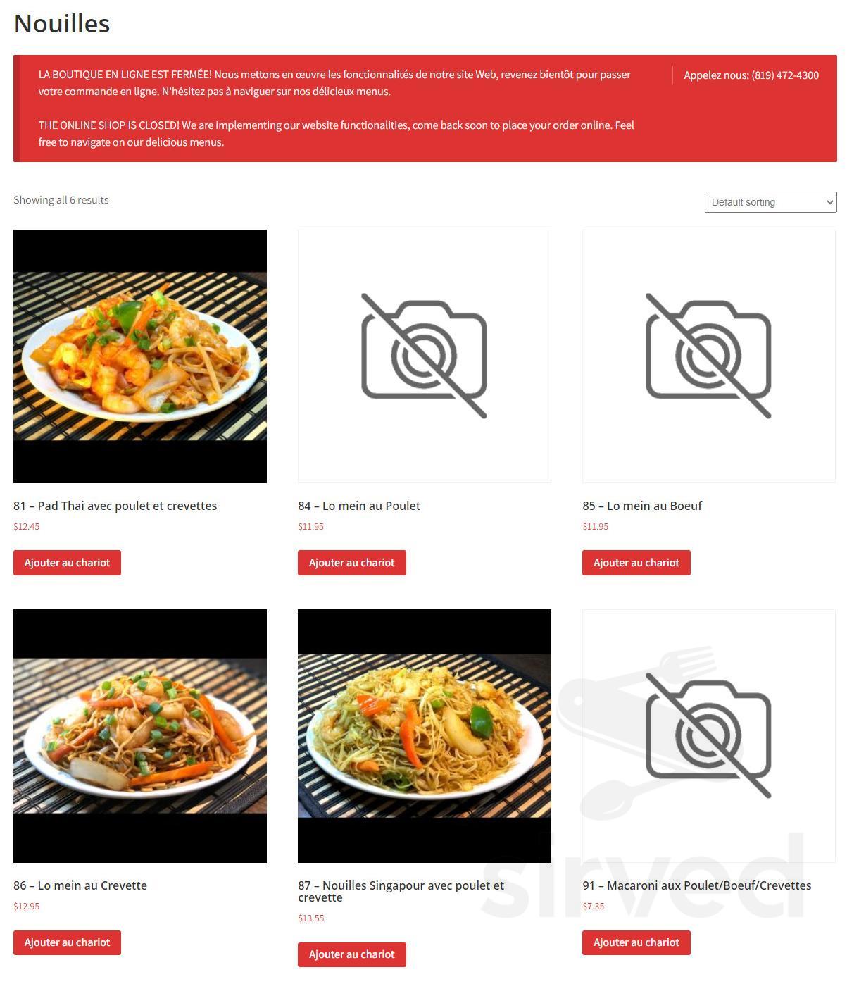 Menu - Drummondville QC's Nouveau Buffet Chinois Drummondville | Sirved