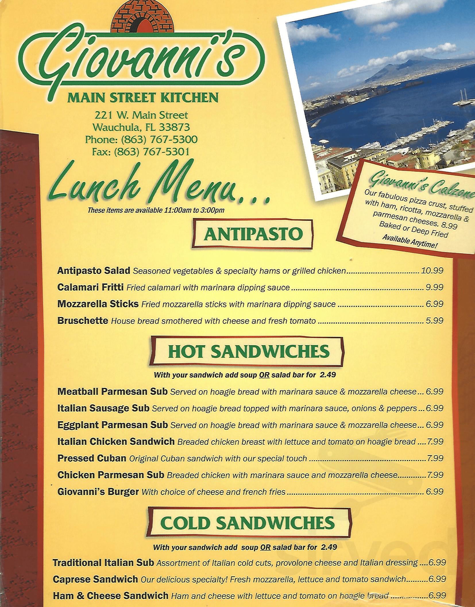 Giovanni's Main Street Kitchen menus in Wauchula, Florida, United States