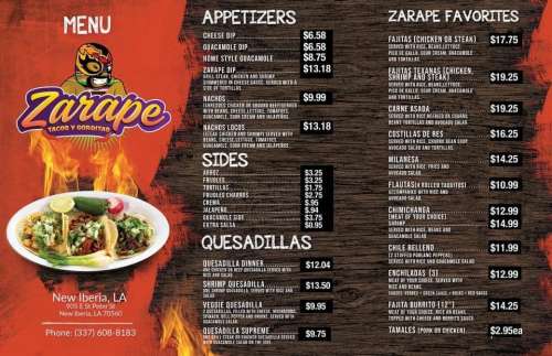 El Zarape Tacos Y Gorditas menu in Lafayette, Louisiana, USA