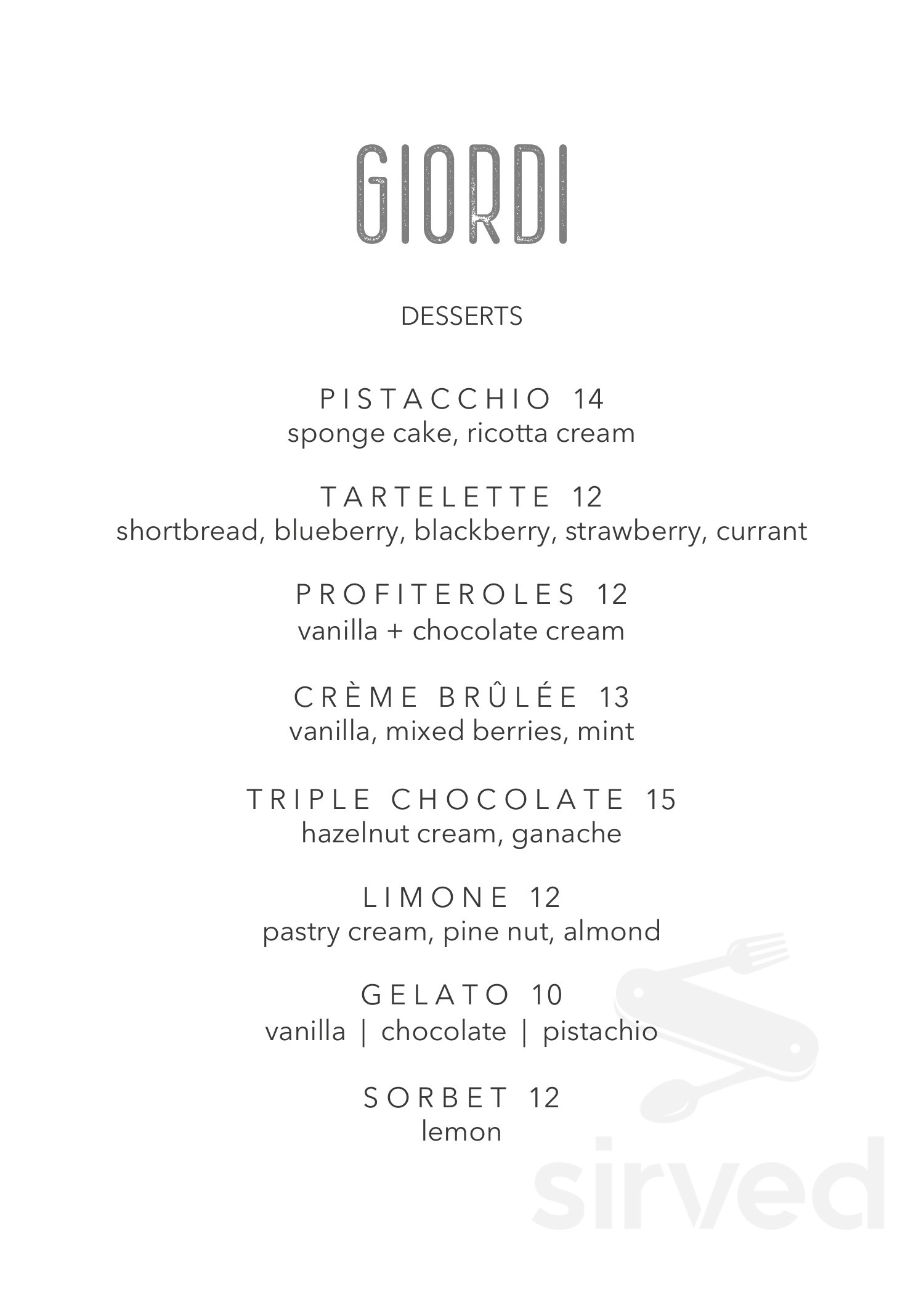 Menu for Giordi in Stuart, FL | Sirved