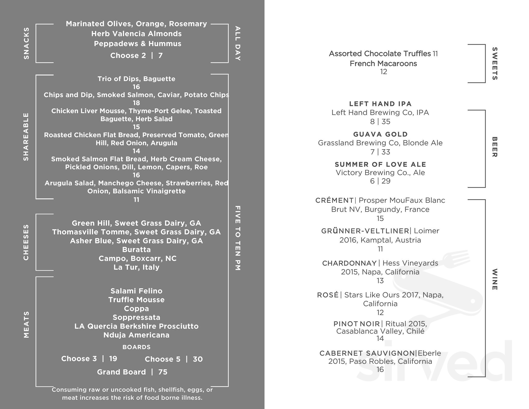 NEAT Tasting Room & Bottle Shop menu in Alys Beach, Florida, USA