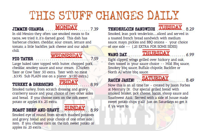 Country's Barbecue menu in Columbus, Georgia, USA