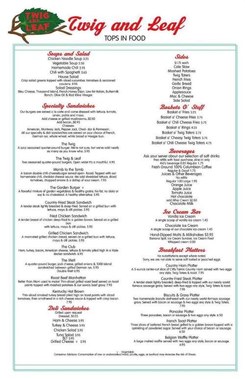 Twig And Leaf menu in Louisville, Kentucky, USA