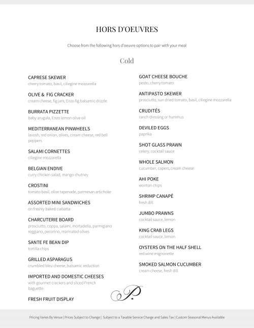 Pardini's Catering & Banquets menu in Fresno, California, USA