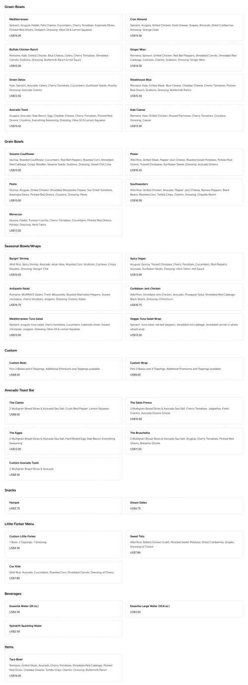 The Green Fork menu in Babylon, New York, USA