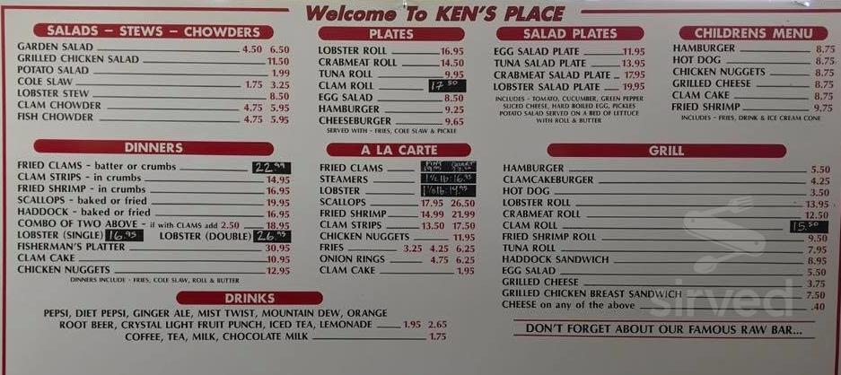 Menu for Ken's Place in Scarborough, ME | Sirved