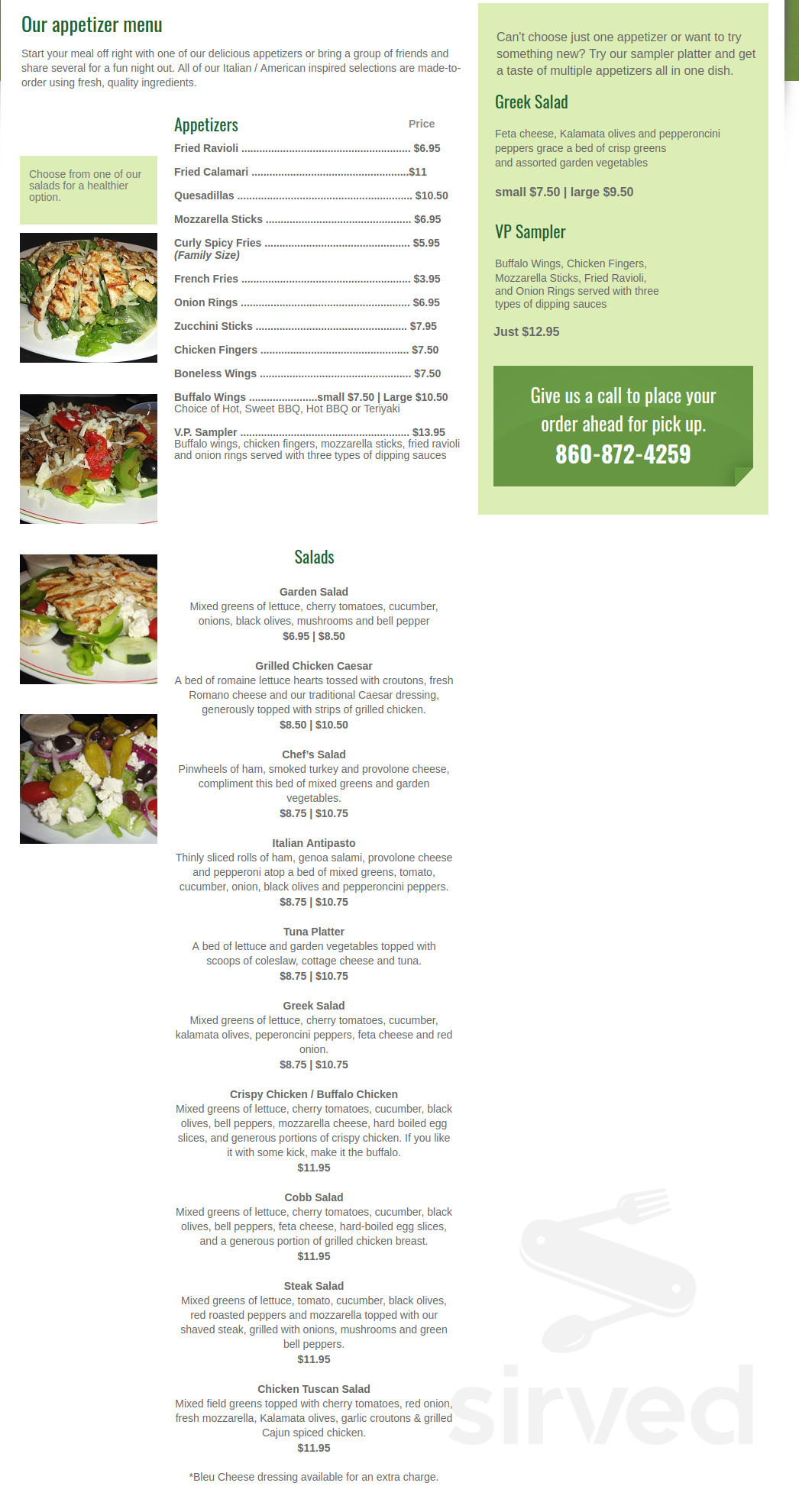 Vernon Pizza Restaurant menu in Vernon, Connecticut, USA