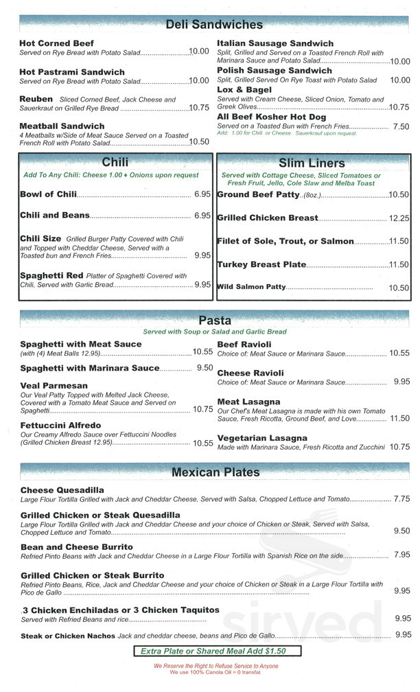 North Hollywood Diner menu in North Hollywood, California, USA