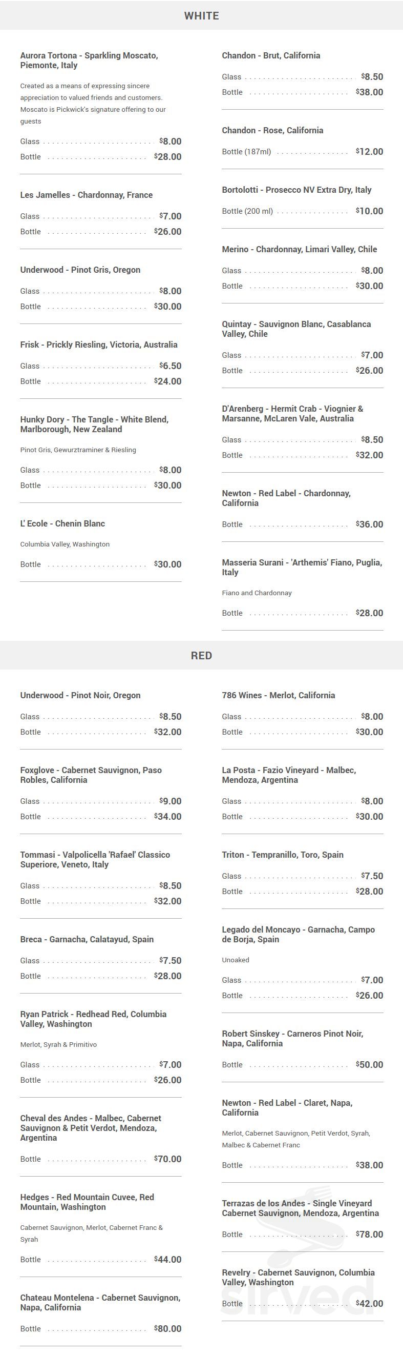 Pickwick & Frolic Restaurant and Club menu in Cleveland, Ohio, USA