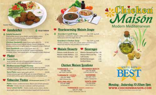 Chicken Maison menu in Torrance, California, USA