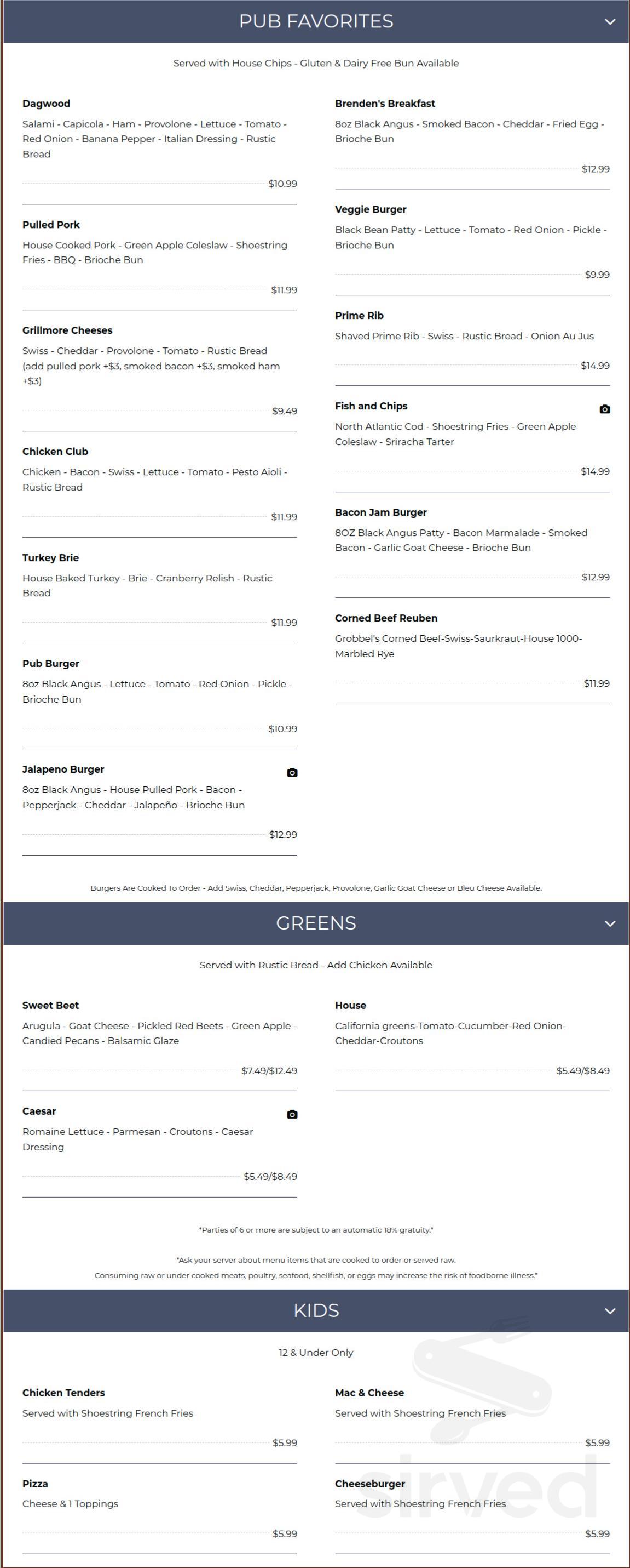 Menu for Fillmore 13 Brewery in Pontiac, MI | Sirved
