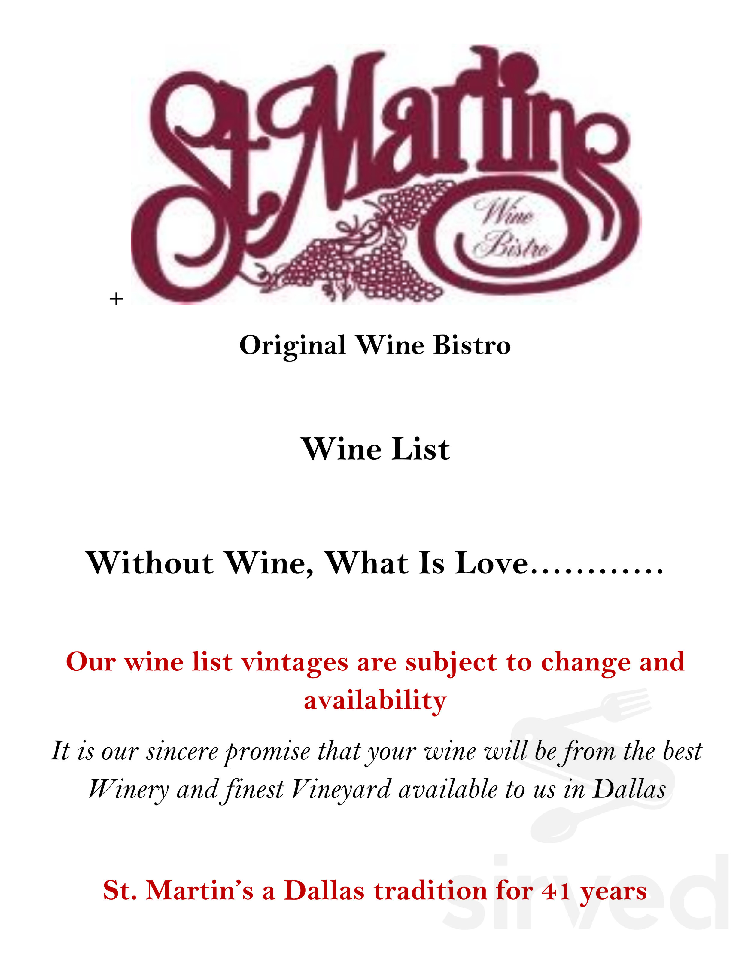 St Martins menus in Dallas, Texas, United States