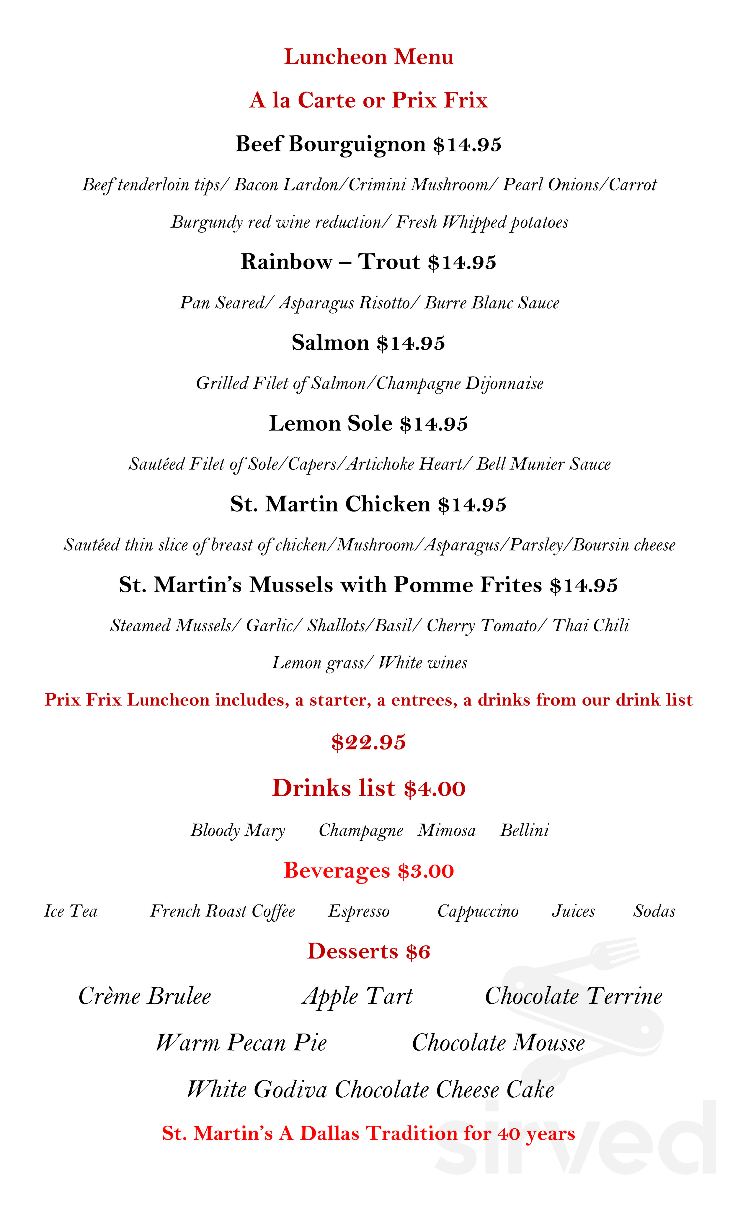 St Martins menus in Dallas, Texas, United States
