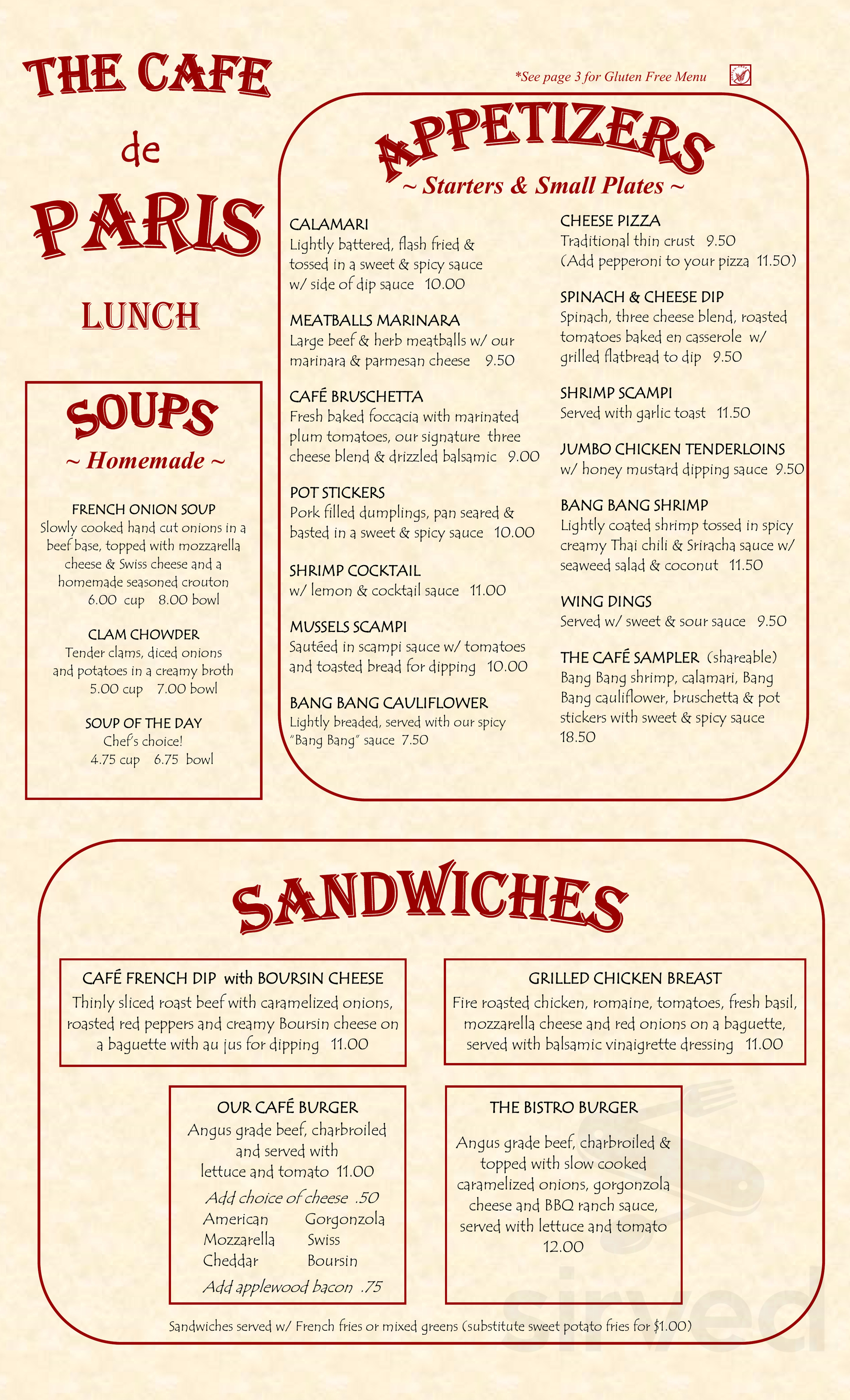 Cafe De Paris menu in Quincy, Massachusetts, USA