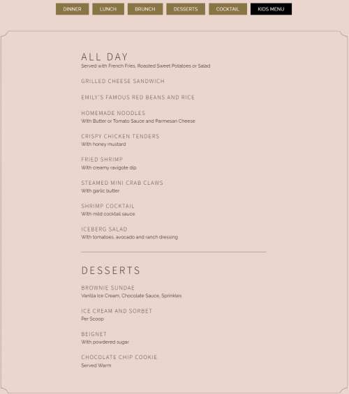 Miss River menu in New Orleans, Louisiana, USA