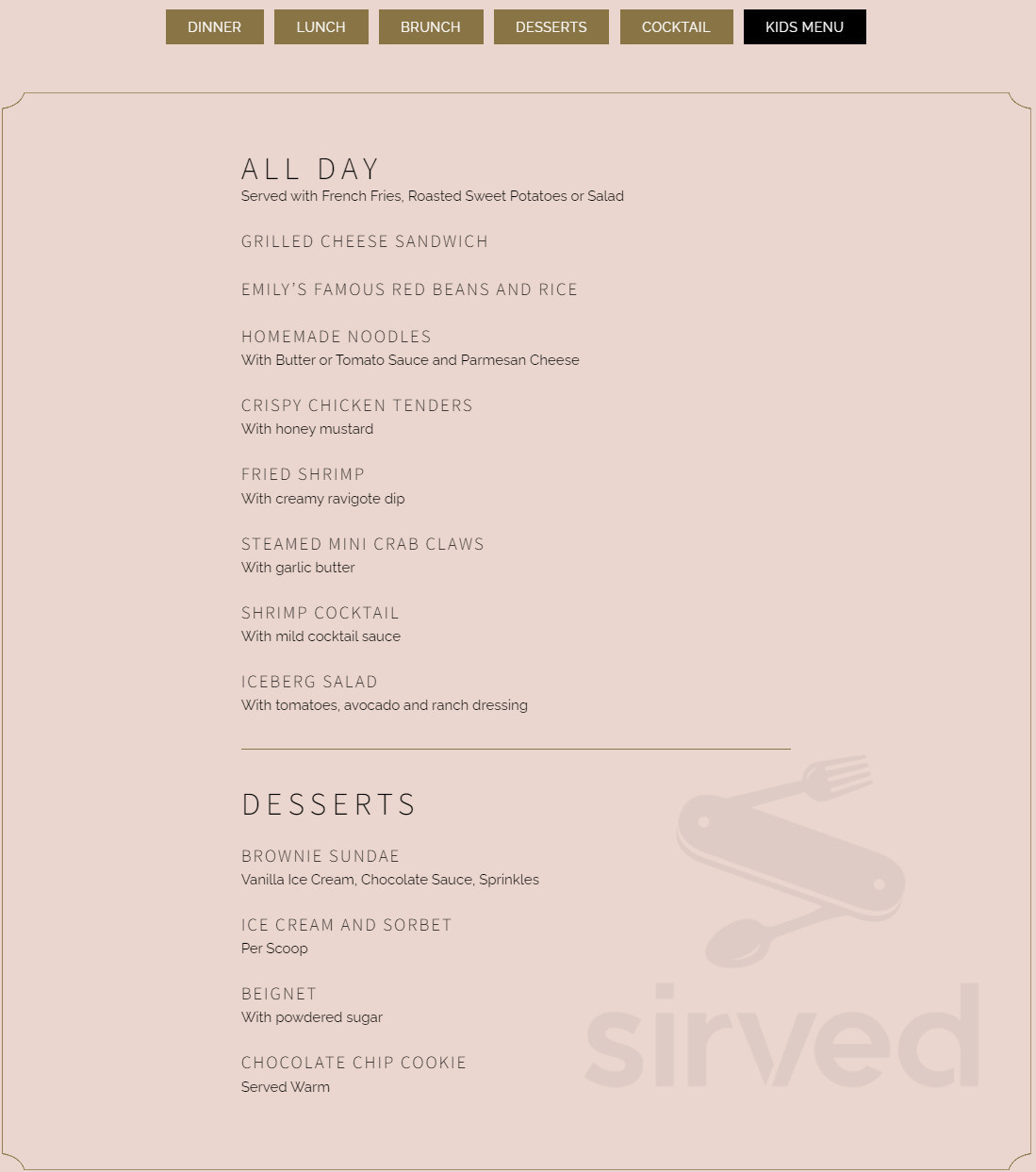 Miss River menu in New Orleans, Louisiana, USA