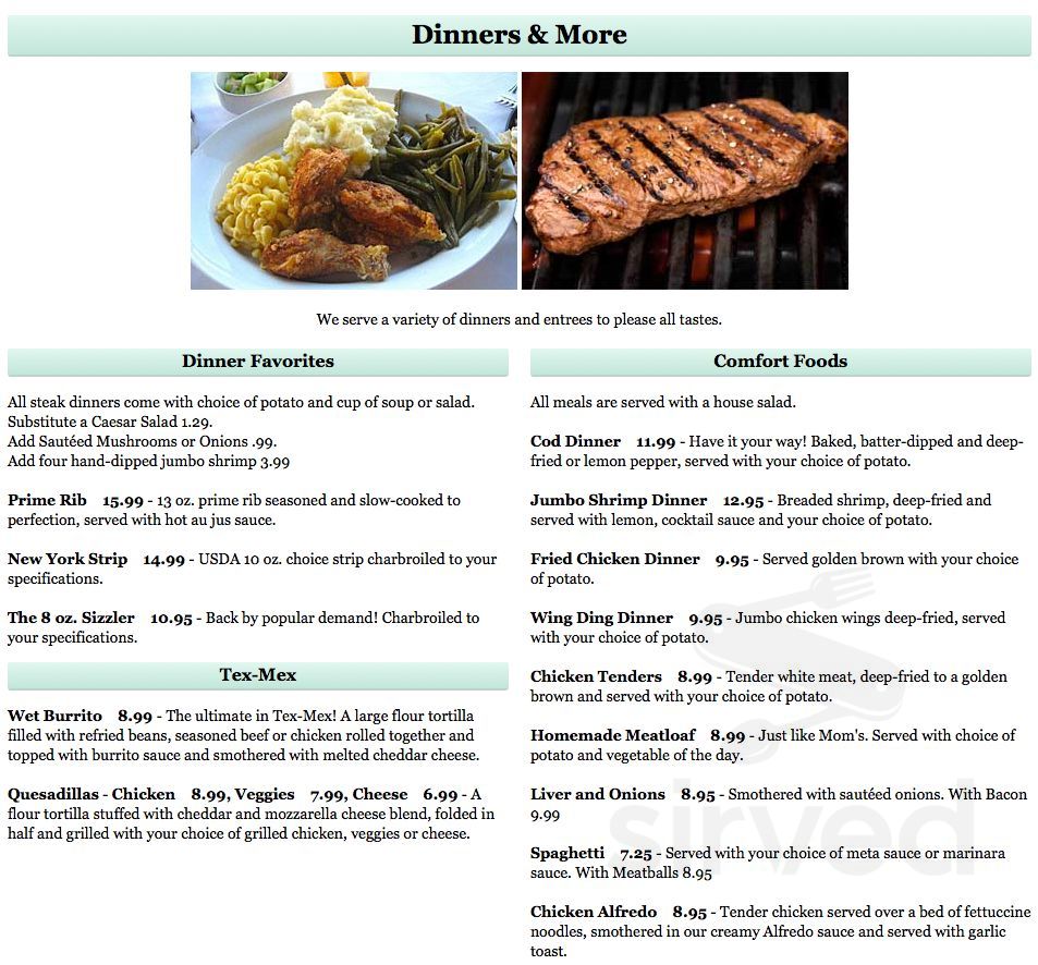 J W Filmore's Family Restaurant menus in Petoskey, Michigan, United States