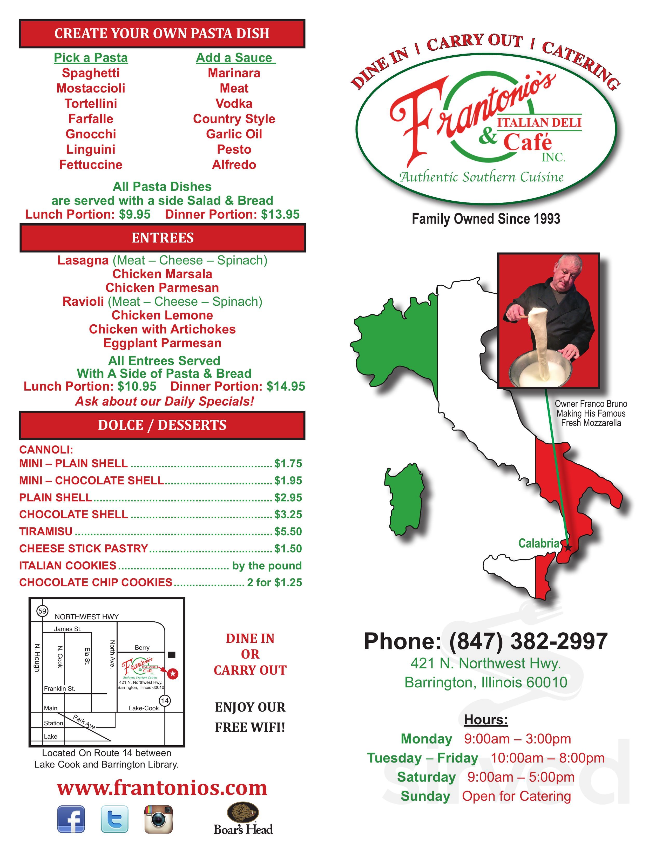 Menu - Barrington IL's Frantonio's Italian Deli & Cafe | Sirved