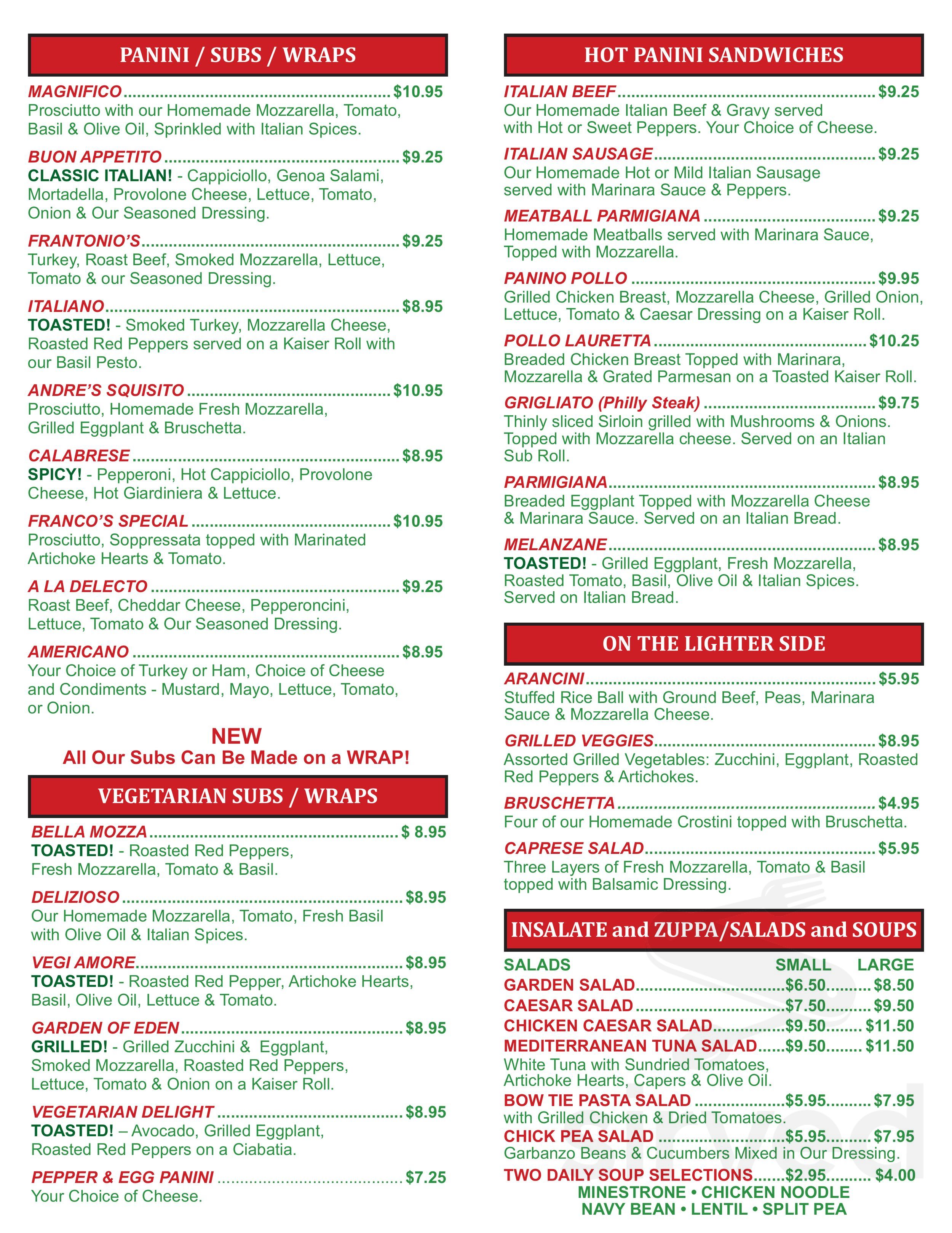 Menu - Barrington IL's Frantonio's Italian Deli & Cafe | Sirved