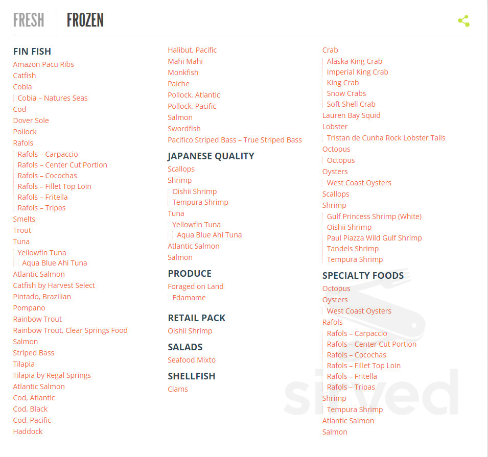 Samuels And Son Seafood menu in Las Vegas, Nevada, USA