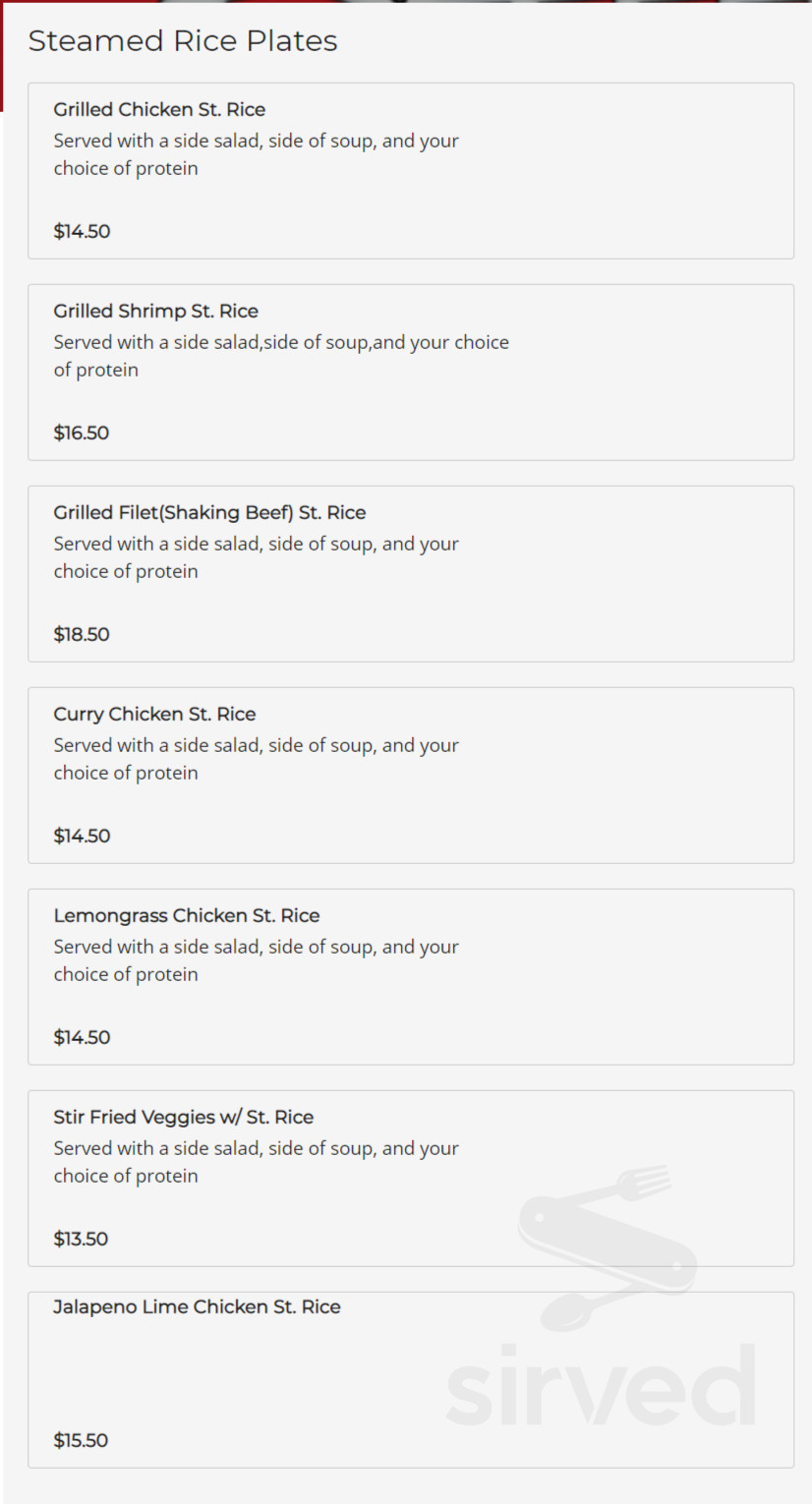 The Cajun Asian Restaurant menu in Shreveport, Louisiana, USA