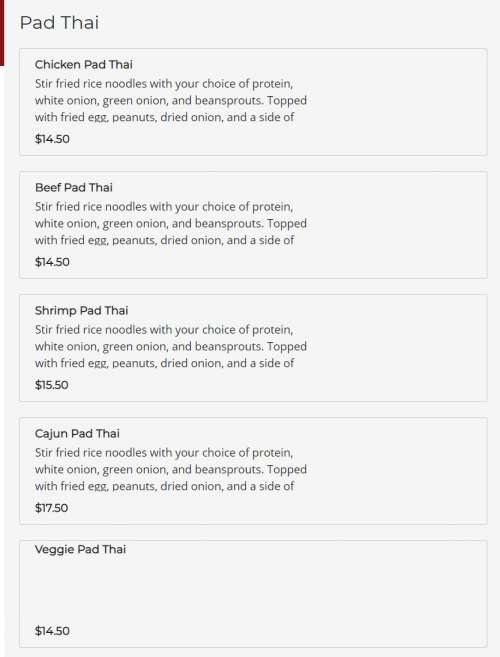 The Cajun Asian Restaurant menu in Shreveport, Louisiana, USA