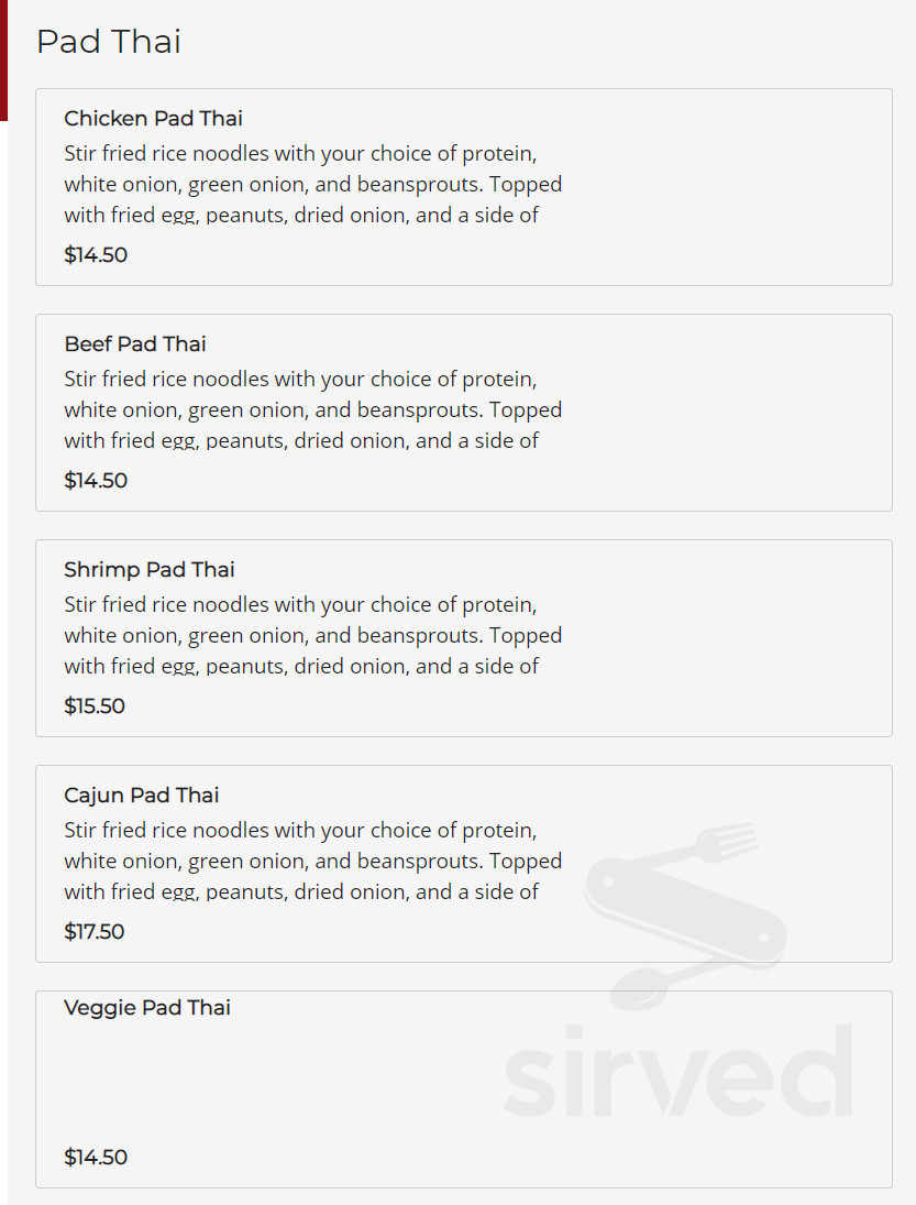 The Cajun Asian Restaurant menu in Shreveport, Louisiana, USA
