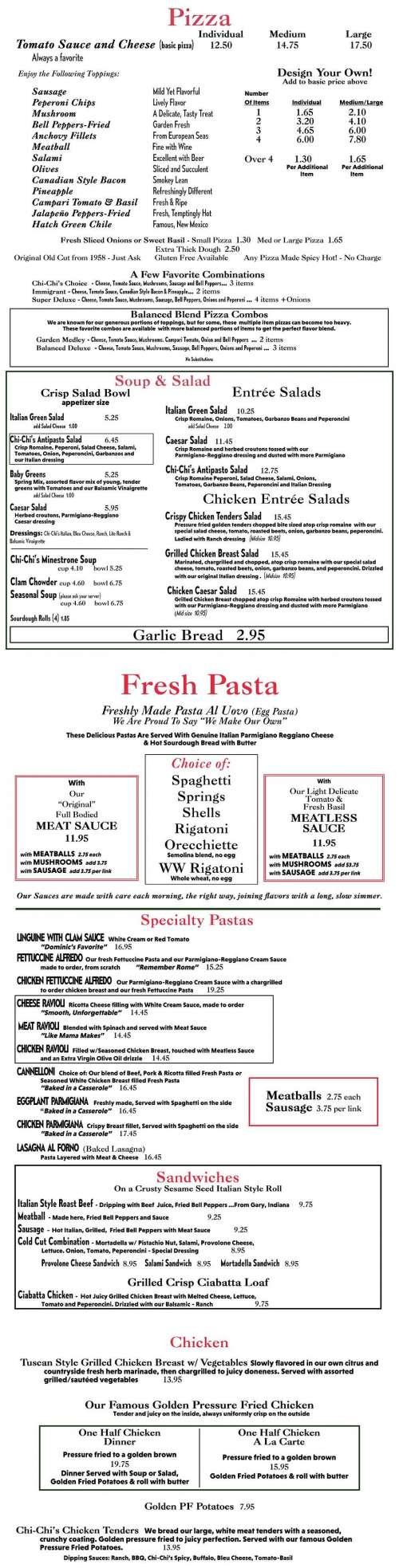 Chi Chi's Pizza menu in Santa Clarita, California, USA
