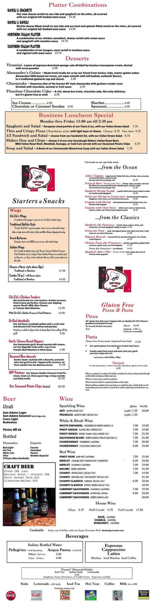Chi-Chi's Pizza menu in Simi Valley, California, USA