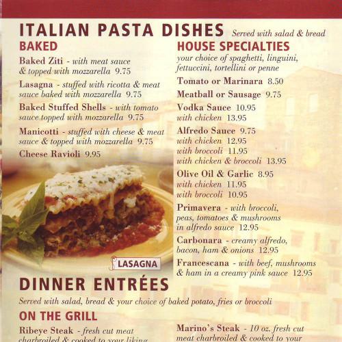 Marino's Italian Restaurant menu in Victoria, Virginia, USA