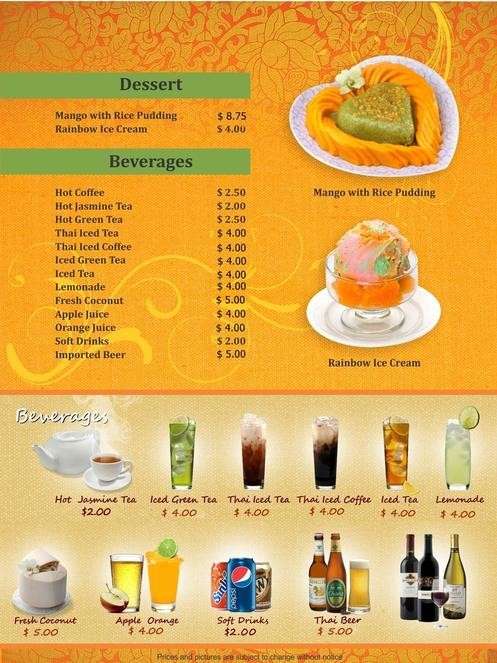 Thai Tangerine Restaurant menu in Garden Grove, California, USA