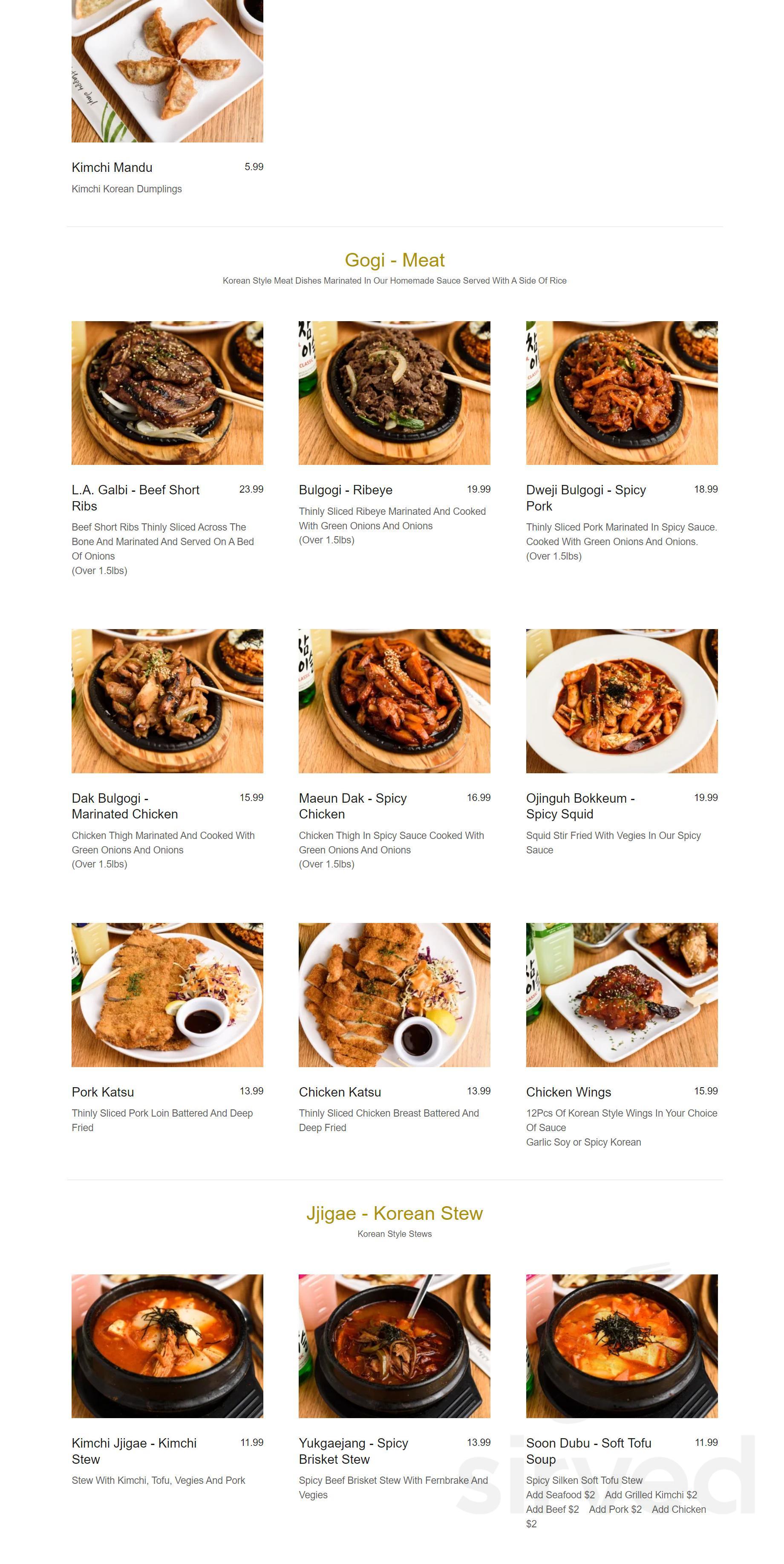 Gogi Korean Restaurant menu in Metairie, Louisiana, USA