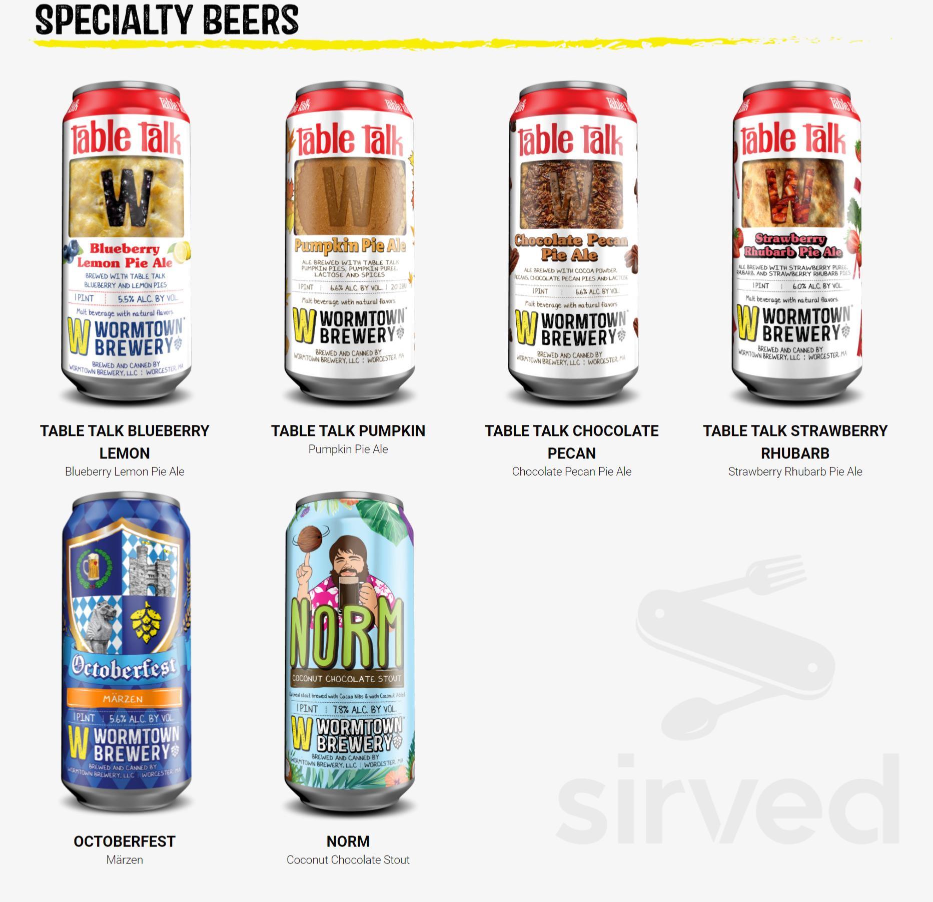 Menu - Worcester MA's Wormtown Brewery | Sirved
