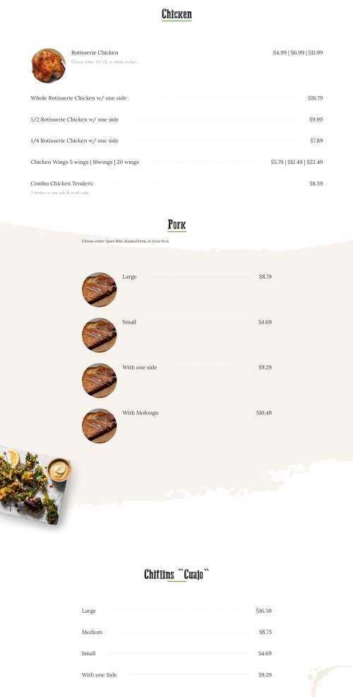 Martin's BBQ menu in Kissimmee, Florida, USA