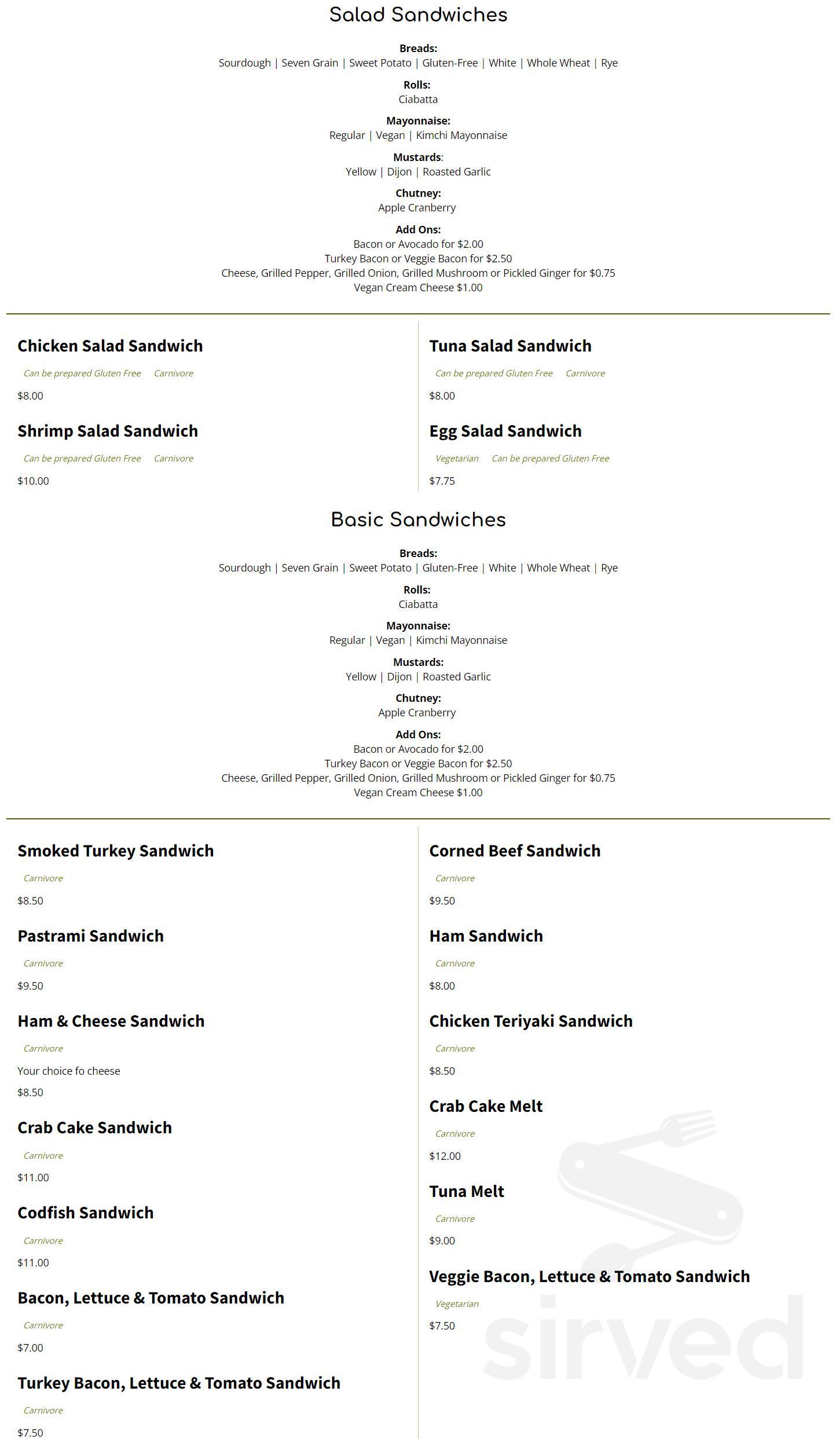 Mark's Kitchen menu in Takoma Park, Maryland, USA