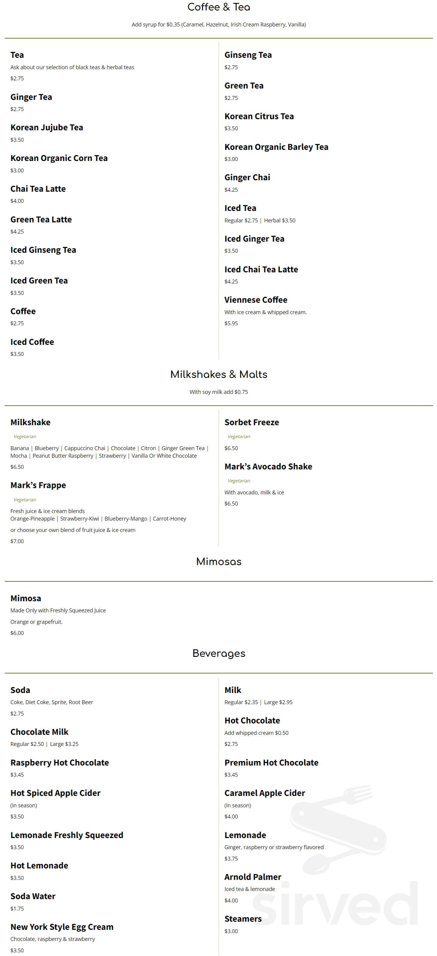 Mark's Kitchen menu in Takoma Park, Maryland, USA