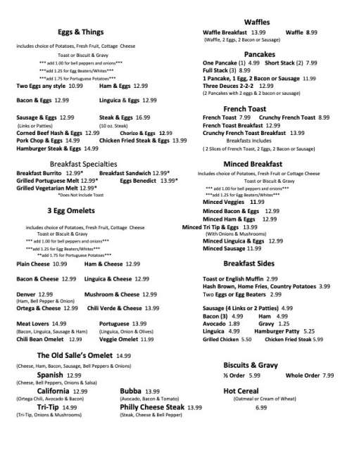 Salles Café menu in Tulare, California, USA