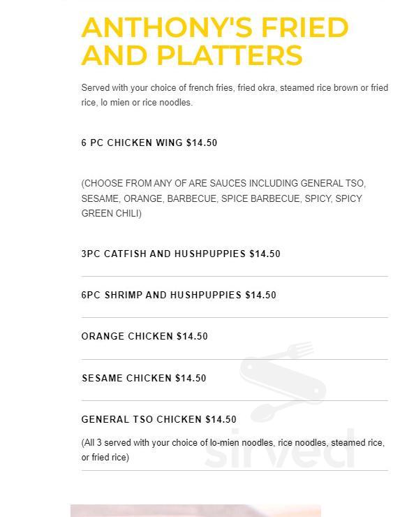 Menu - Santa Fe NM's Anthony's Grill | Sirved