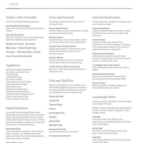 Bud's Seafood Grille menu in Stockton, California, USA