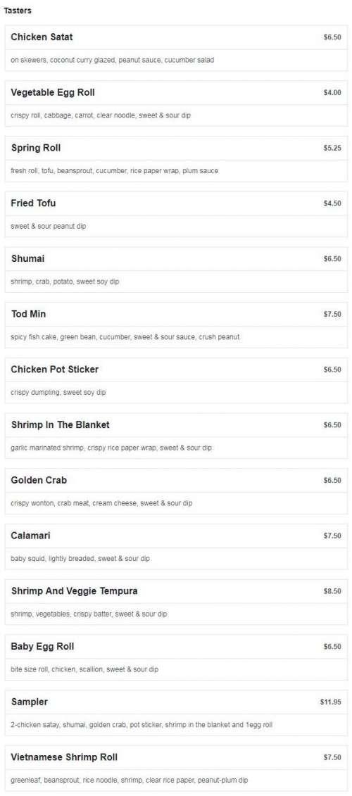 Mama Thai menu in Oak Park, Illinois, USA