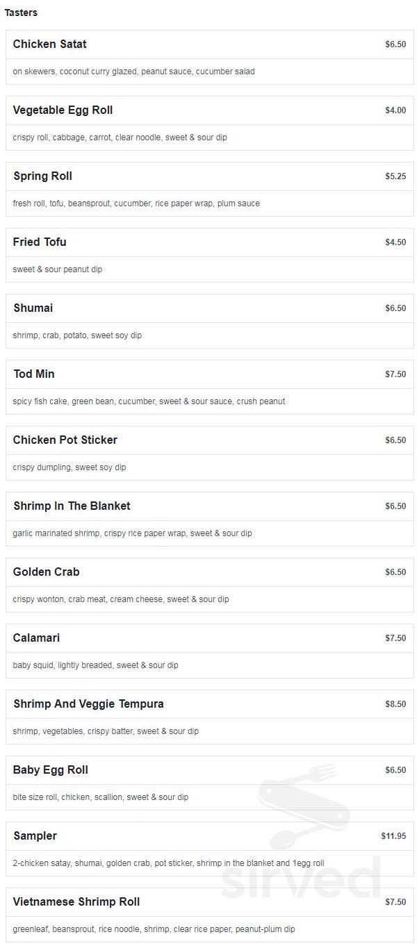 Mama Thai menu in Oak Park, Illinois, USA