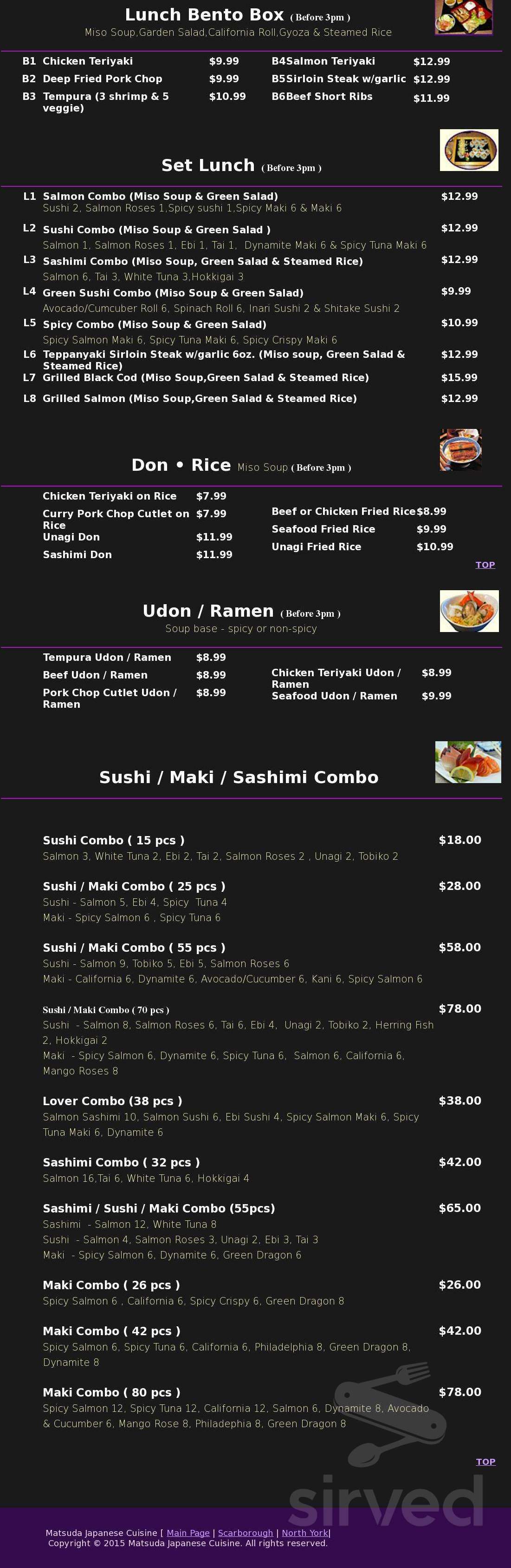 Menu for Matsuda Japanese Cuisine(Don Mills) in North York, ON | Sirved